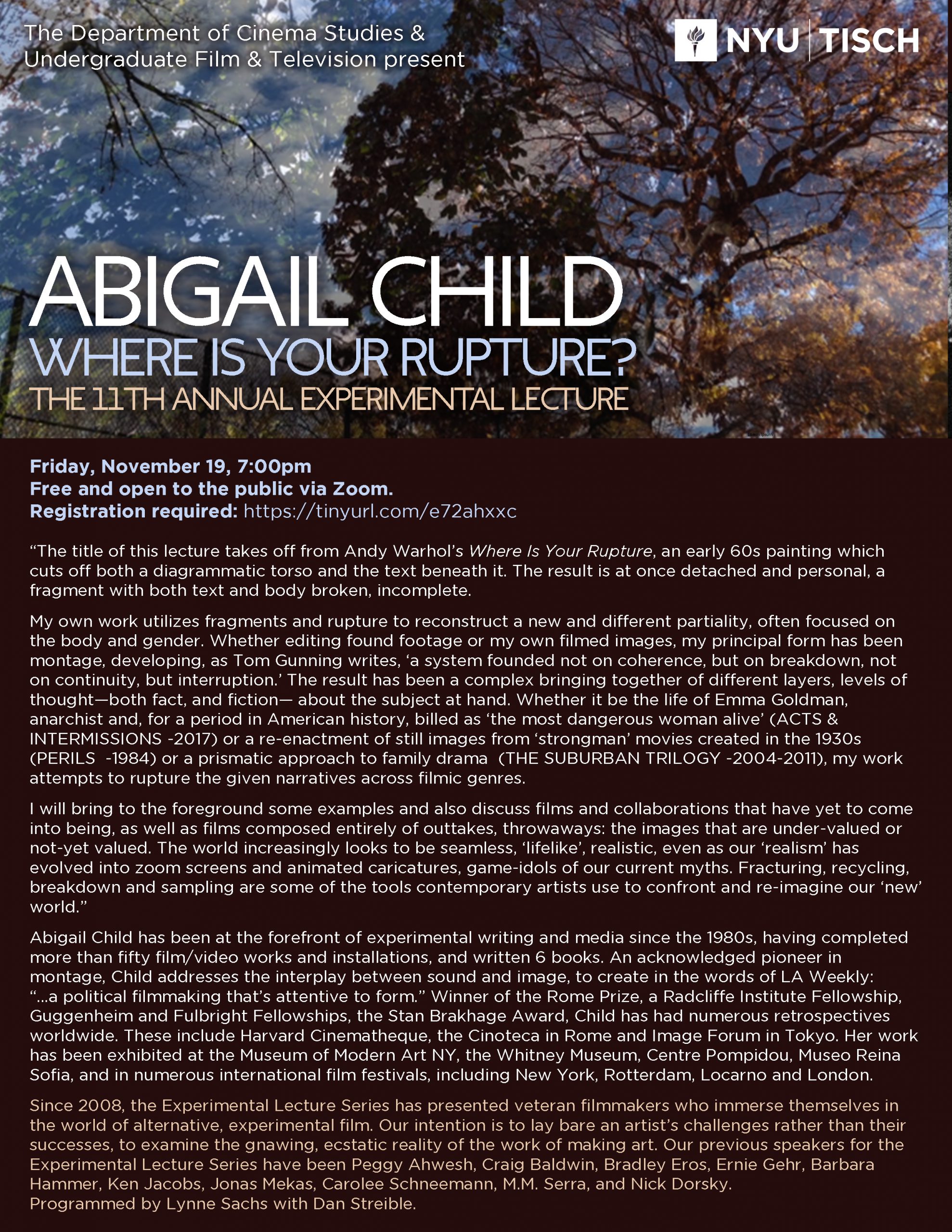 11th Annual Experimental Lecture – Abigail Child: “Where is Your ...
