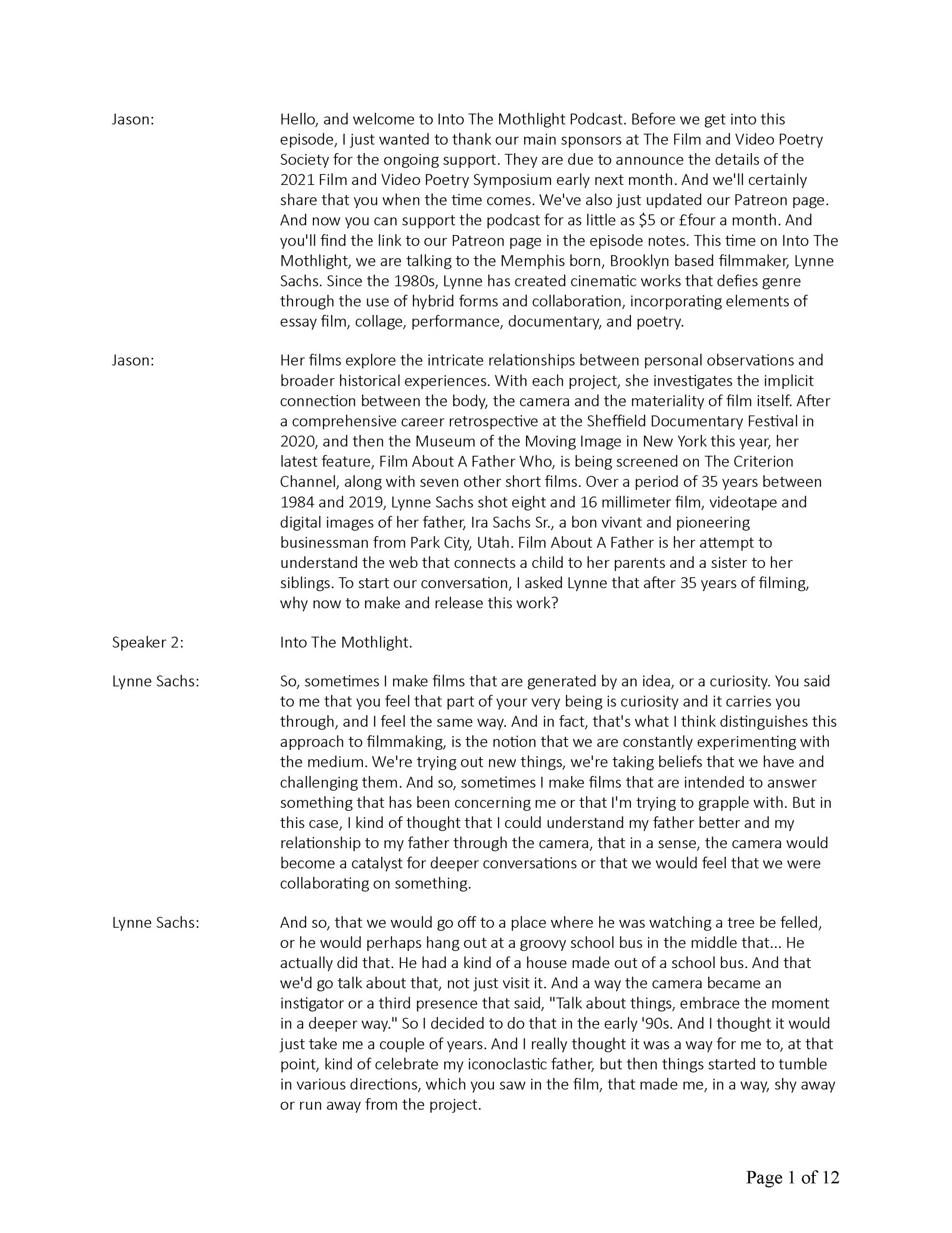 Lynne Sachs on “Into the Mothlight” Podcast | Lynne Sachs: experimental ...